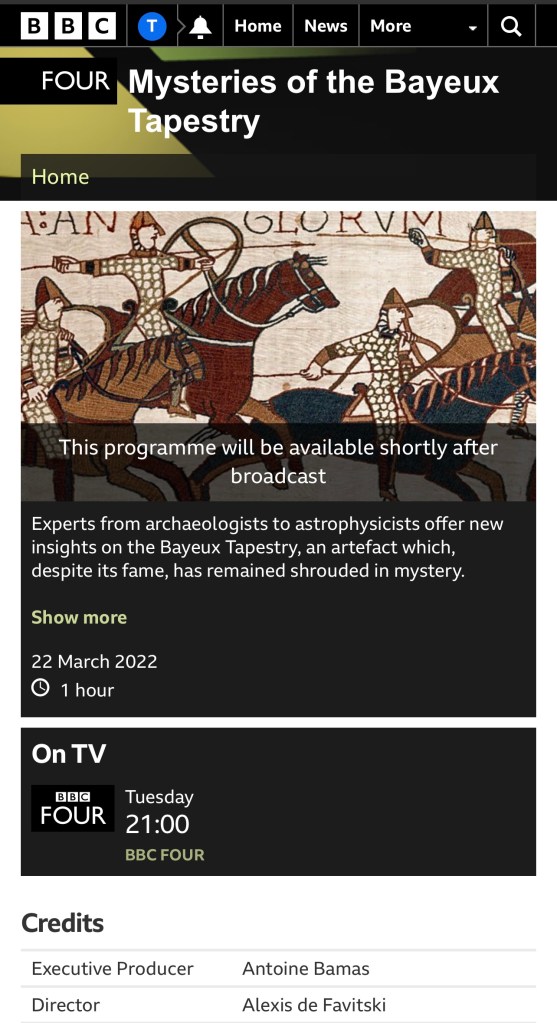 Bayeux Tapestry TV Documentary – Dr Alexandra Makin